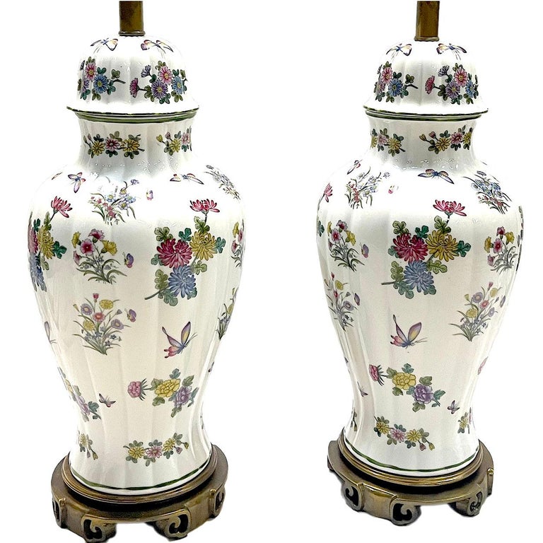 Pair of Floral Porcelain Table Lamps For Sale at 1stDibs