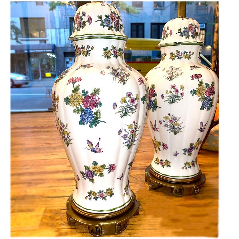 Pair of Floral Porcelain Table Lamps For Sale at 1stDibs