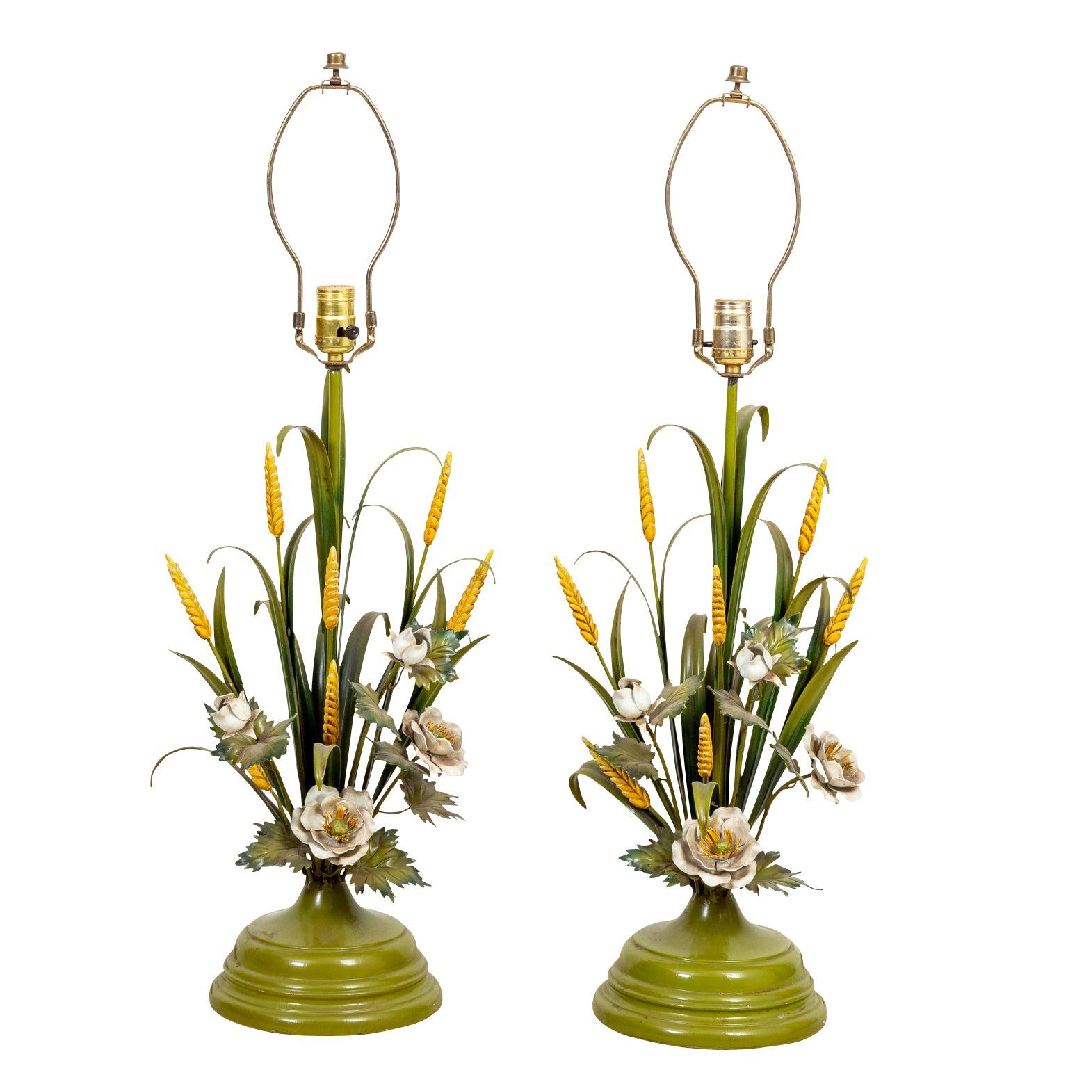 Pair of Gilt Wheat-Sheaf Table Lamps at 1stDibs
