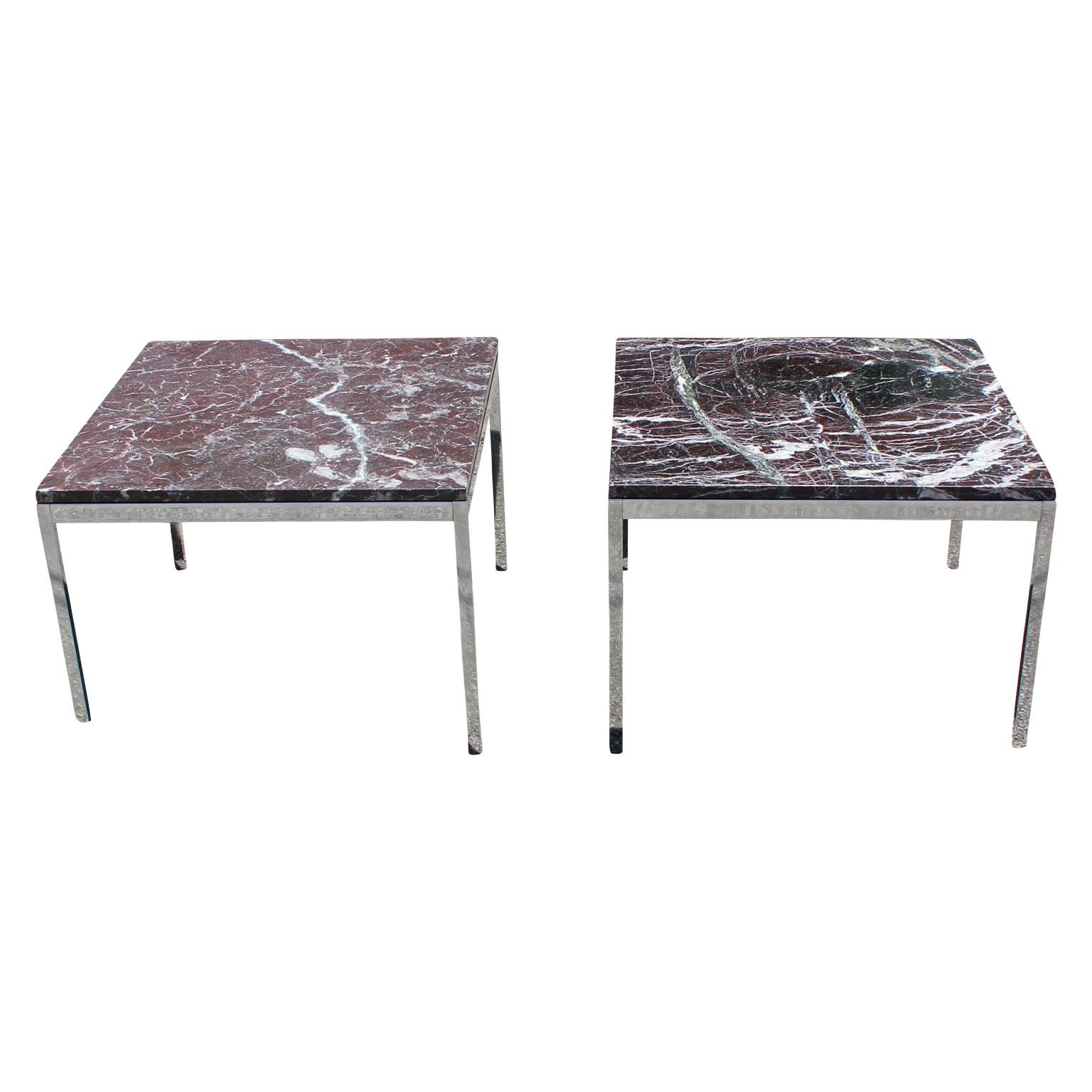 Pair of Florence Knoll Steel and Marble End Tables for Knoll at 1stDibs