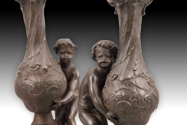 Pair of Flower Vases, Calamine, 19th Century For Sale at 1stDibs