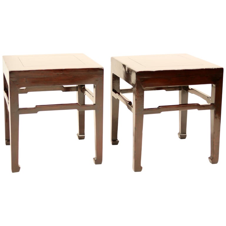 Pair of Flush-Sided Meditation Stools with Humpback Stretchers and ...