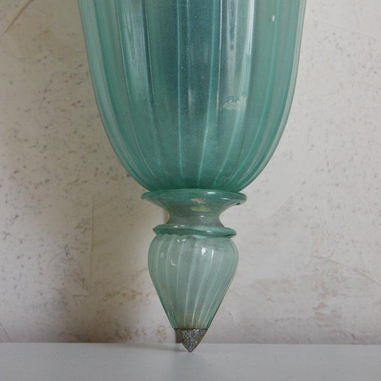 Pair of Fluted Blue Murano Glass Sconces, Italy, 1920s at 1stDibs