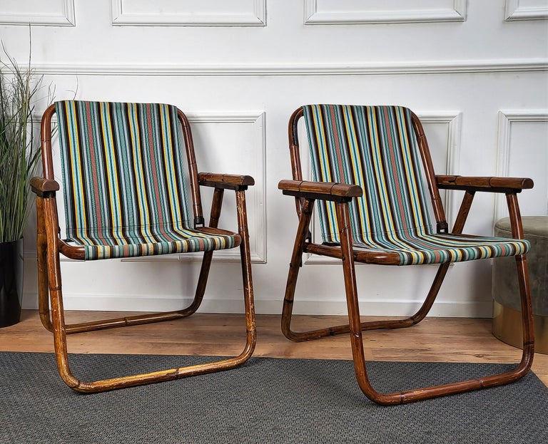 Pair of Folding Deck Chair Patio Lounger, Chaise Longue, Bamboo Wood ...