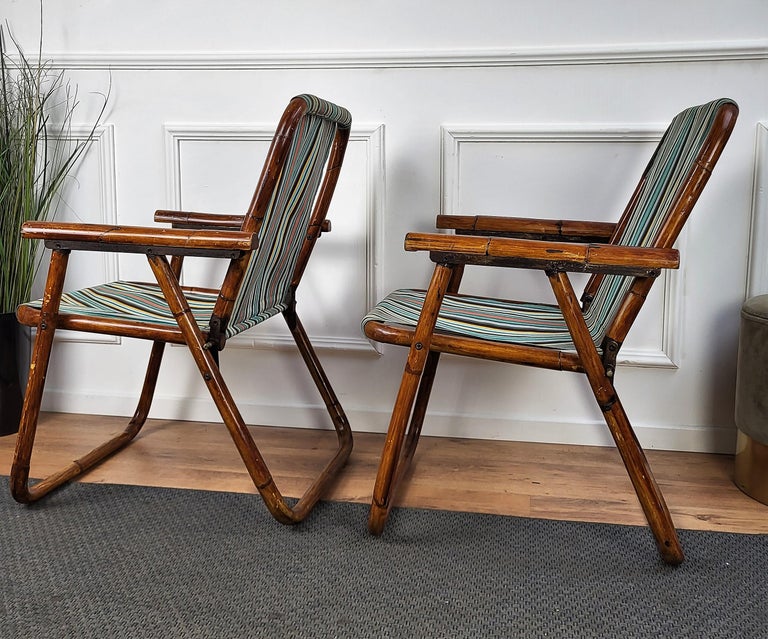 Pair of Folding Deck Chair Patio Lounger, Chaise Longue, Bamboo Wood ...