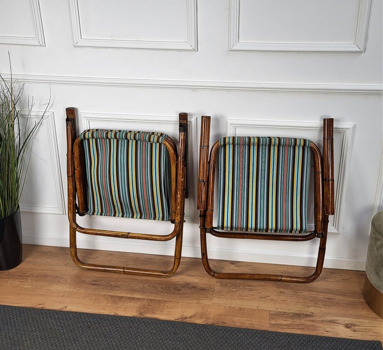Pair of Folding Deck Chair Patio Lounger, Chaise Longue, Bamboo Wood ...