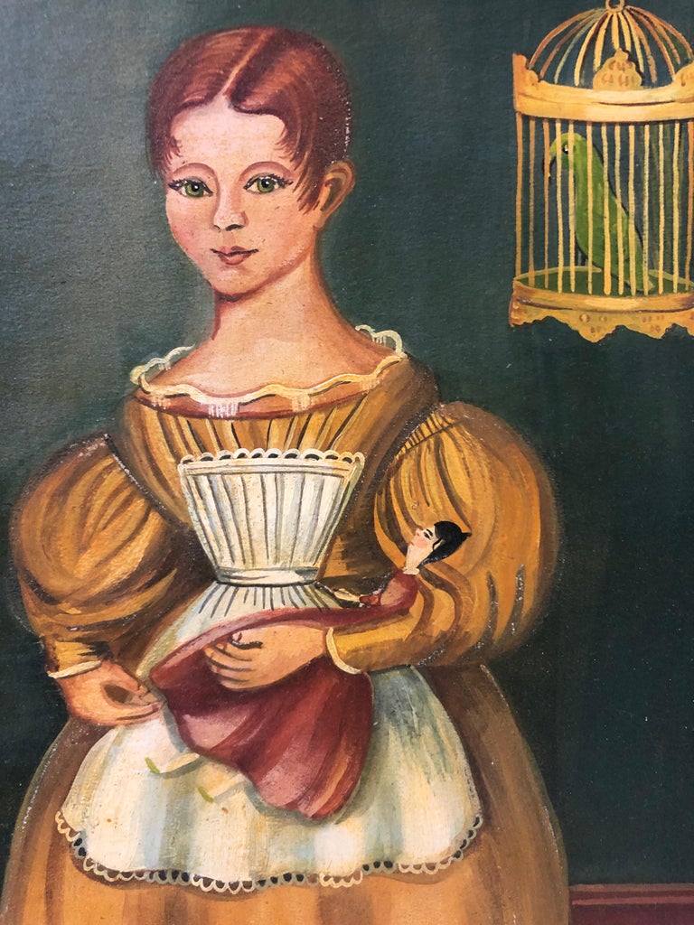 Pair of Folk Art Portraits by Jean Halter in Original Frames at 1stDibs