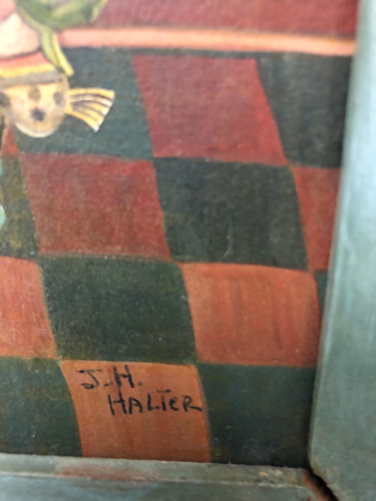 Pair of Folk Art Portraits by Jean Halter in Original Frames at 1stDibs