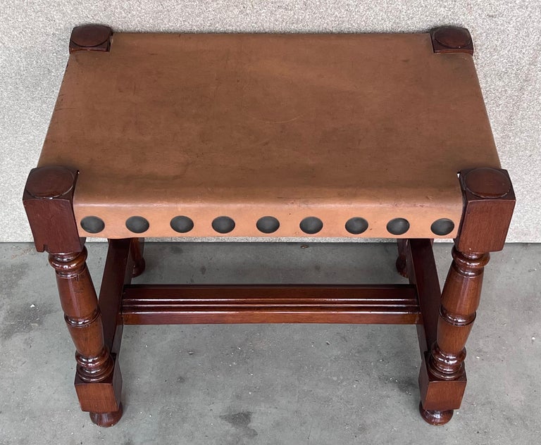 Pair of Foot Stools in Walnut and Leather Seat with Tacks For Sale at ...