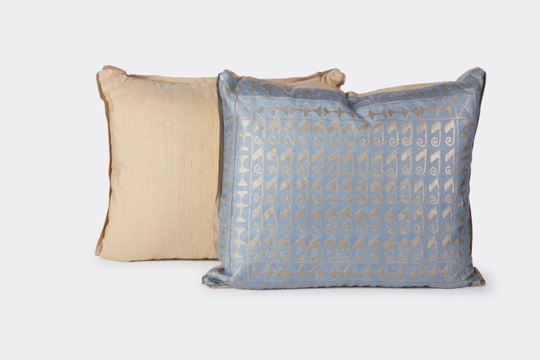 Pair of Fortuny Cushions in Blue and Silvery Gold Ashanti Pattern Final ...