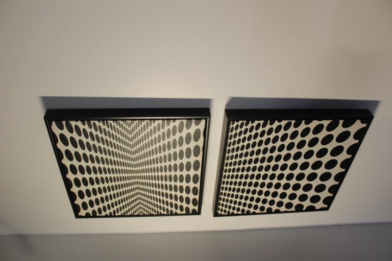 Pair of Framed 1960s Op Art Prints on Canvas For Sale at 1stDibs