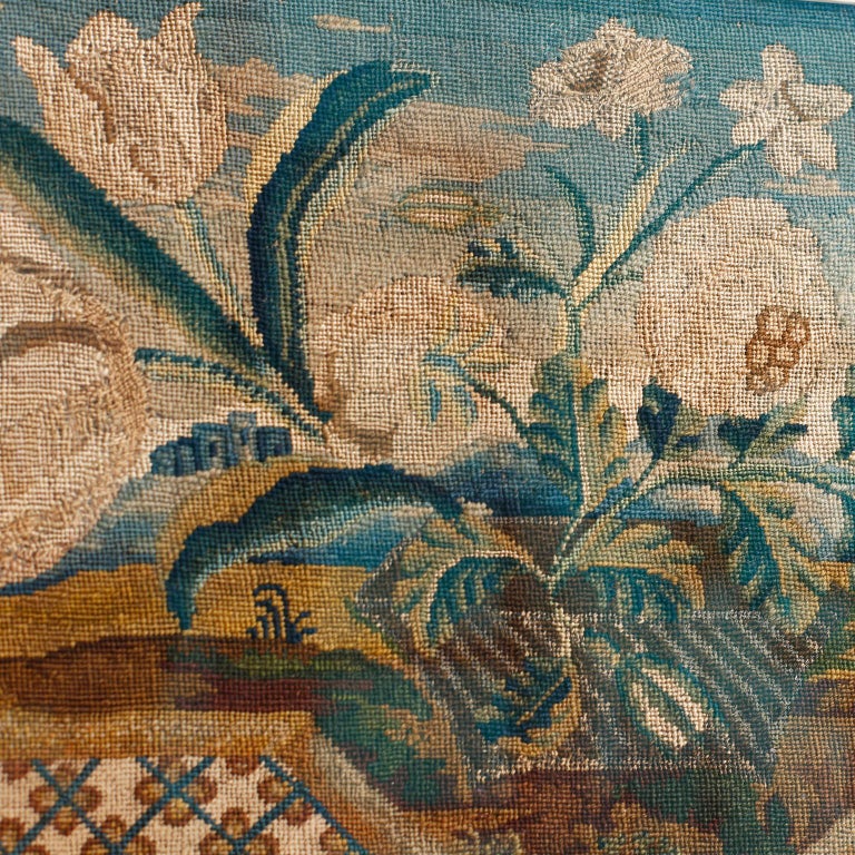 Pair of Framed Antique Handmade Tapestries For Sale at 1stDibs