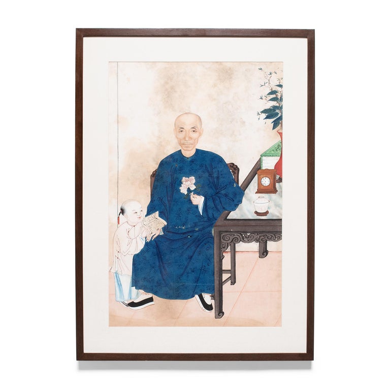 Pair of Framed Chinese Ancestor Portraits, circa 1880s For Sale at 1stDibs