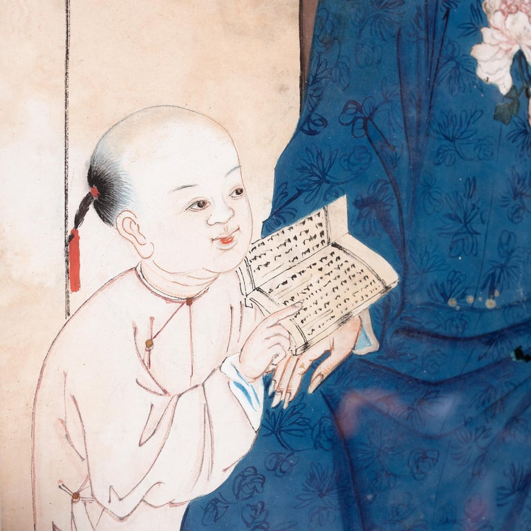Pair of Framed Chinese Ancestor Portraits, circa 1880s For Sale at 1stDibs