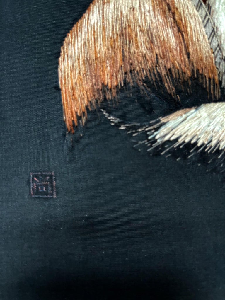 Pair of Framed Japanese Embroidery Art Portraits For Sale at 1stDibs