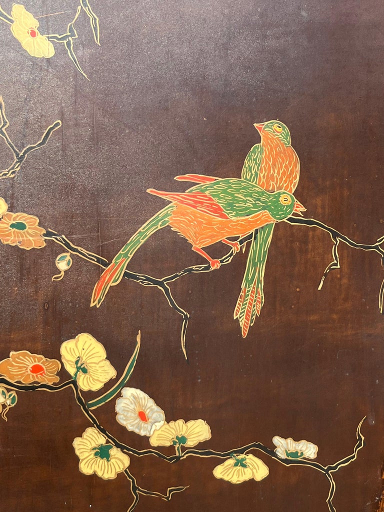 Pair of brown Lacquer on Wood Panels Art Nouveau Floral Japanese Style ...