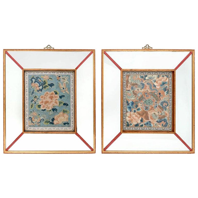 Pair of Framed Chinese Antique Embroidery Panels at 1stDibs
