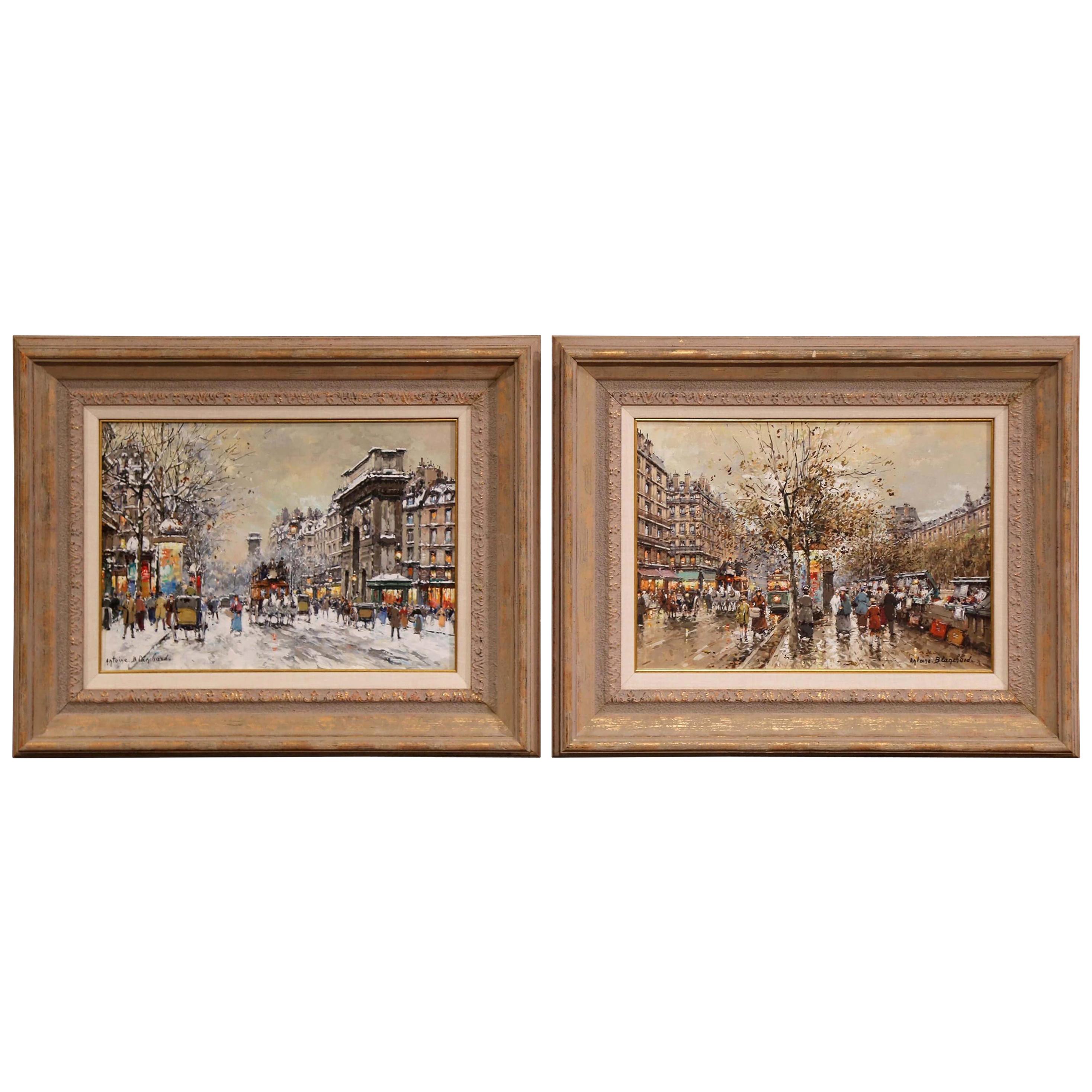 Midcentury French Parisian Scene Oil Painting in Gilt Frame Signed A ...