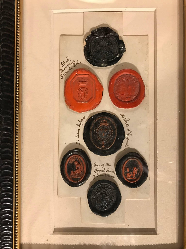 Pair of Framed Red and Black Wax Intaglio Seals at 1stDibs