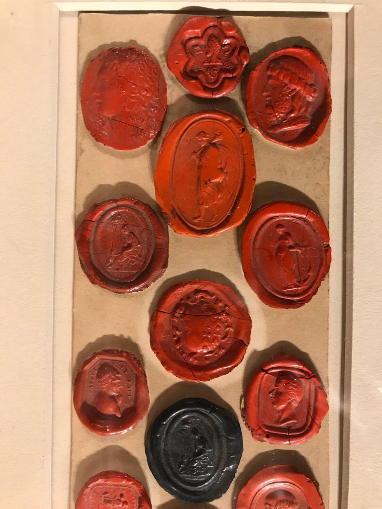 Pair of Framed Red and Black Wax Intaglio Seals at 1stDibs