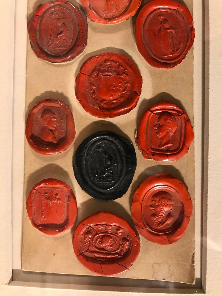 Pair of Framed Red and Black Wax Intaglio Seals at 1stDibs