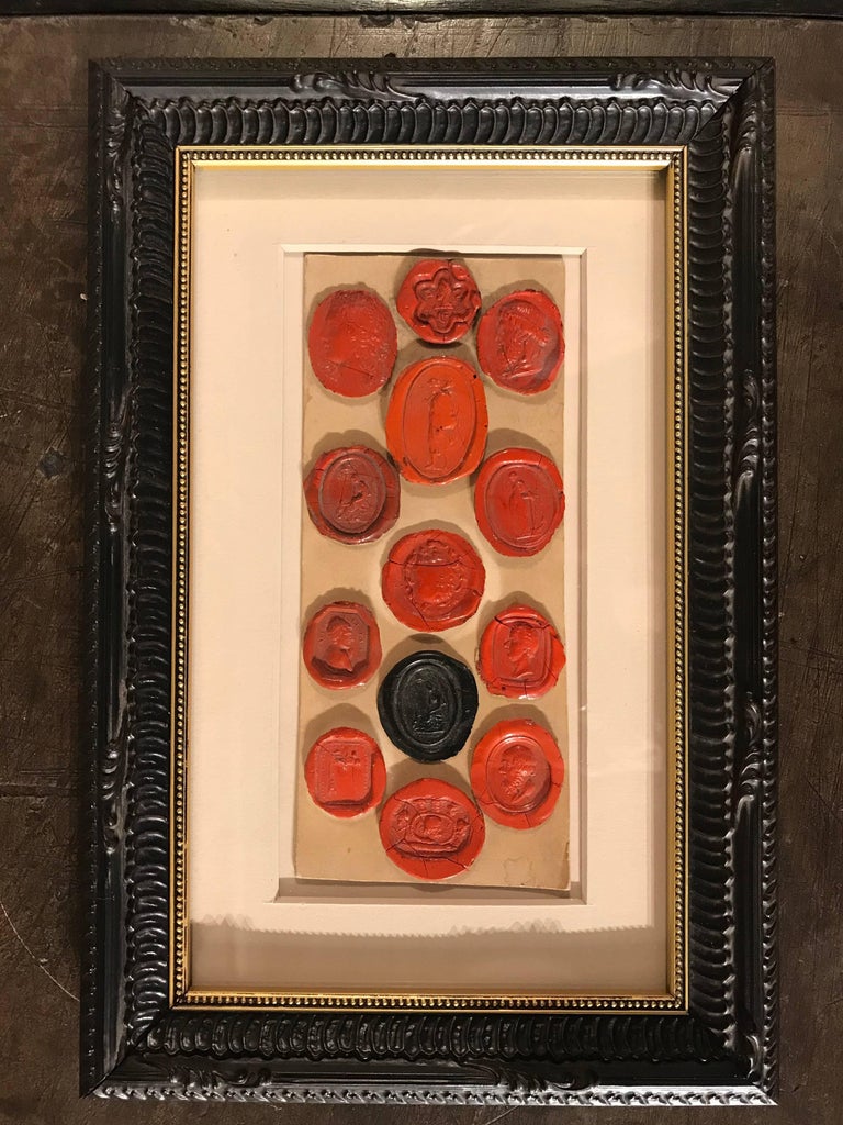 Pair of Framed Red and Black Wax Intaglio Seals at 1stDibs