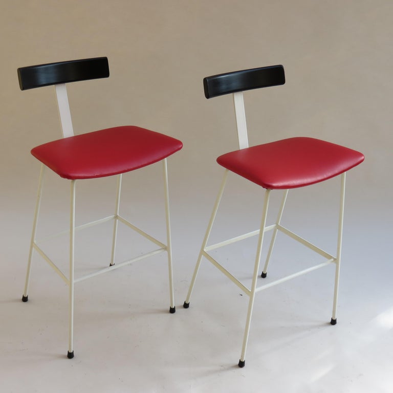 Pair of Frank Guille Kandya Program Stools 1958 in Red and Black at 1stDibs