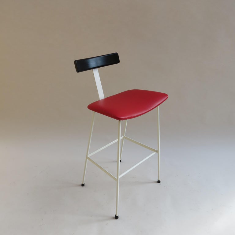 Pair of Frank Guille Kandya Program Stools 1958 in Red and Black at 1stDibs