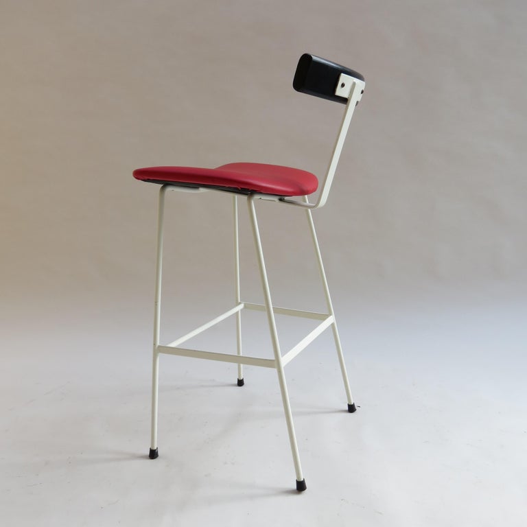 Pair of Frank Guille Kandya Program Stools 1958 in Red and Black at 1stDibs
