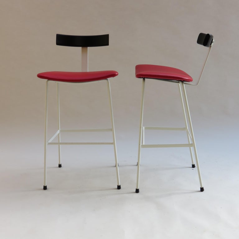 Pair of Frank Guille Kandya Program Stools 1958 in Red and Black at 1stDibs