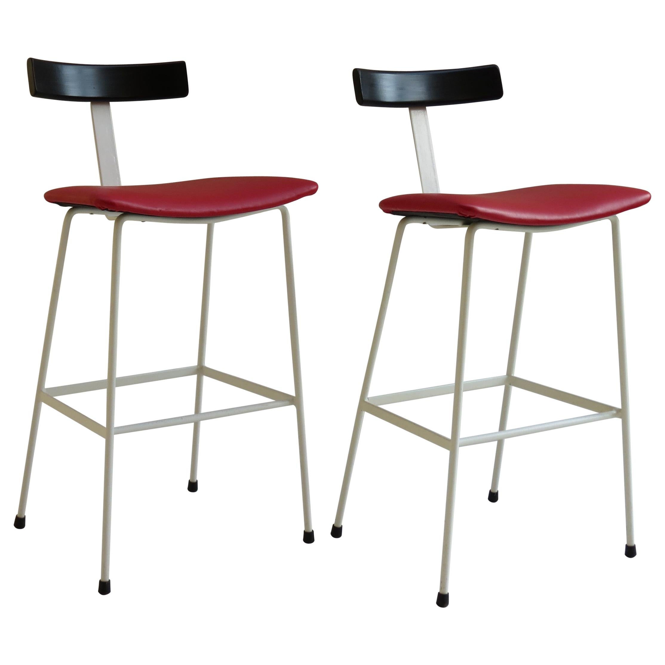 Pair of Frank Guille Kandya Program Stools 1958 in Red and Black at 1stDibs
