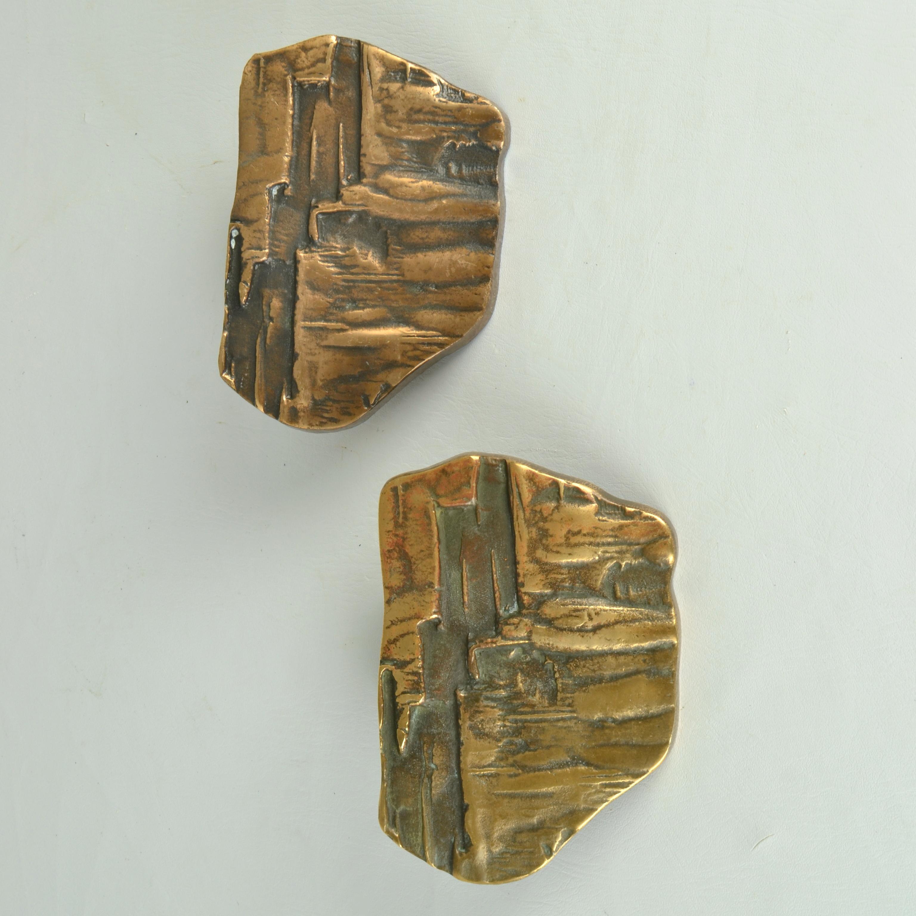 Large Architectural Pair of Bronze Push Pull Door Handles with Abstract ...