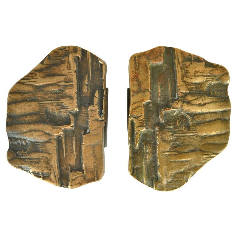 Large Architectural Pair of Bronze Push Pull Door Handles with Abstract ...