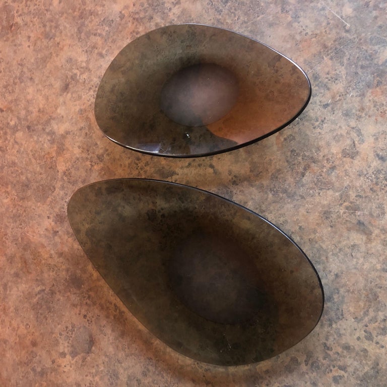 Pair of Freeform Sculptural Smoke Glass Bowls For Sale at 1stDibs