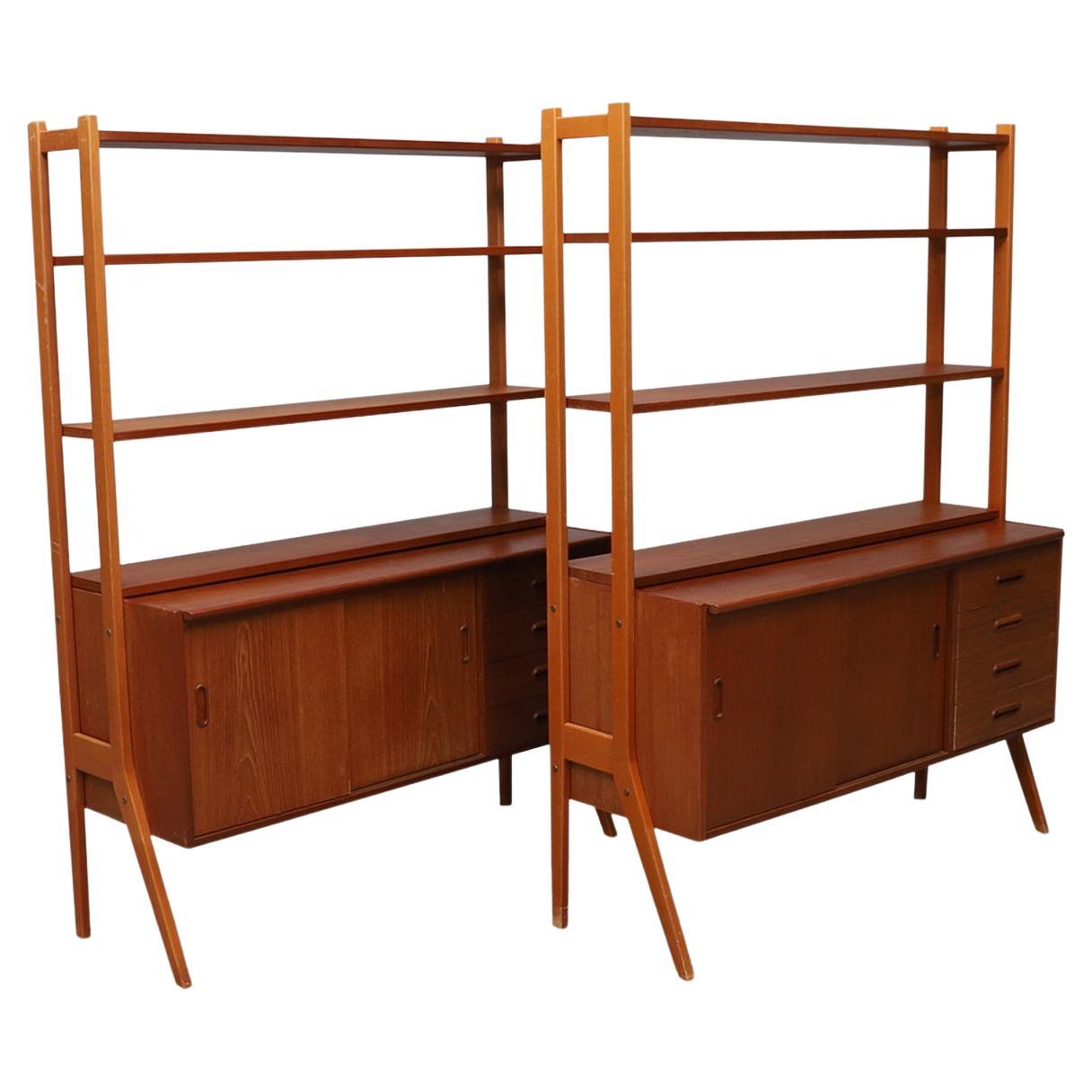 Freestanding Swedish Modern Bookcase With Pullout Desk For Sale at 1stDibs