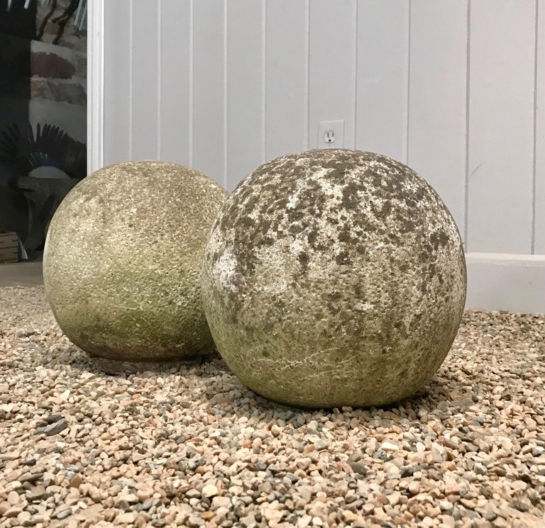 Pair of French Mossy Cast Stone Balls at 1stDibs