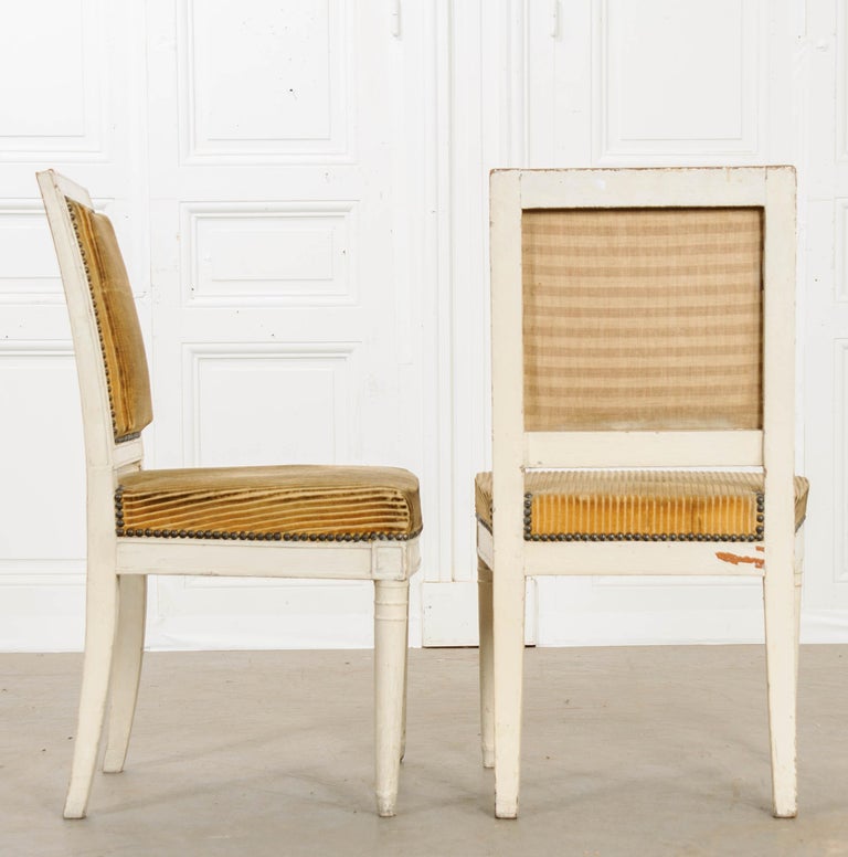 Pair of French 18th Century Directoire Painted Chairs at 1stDibs