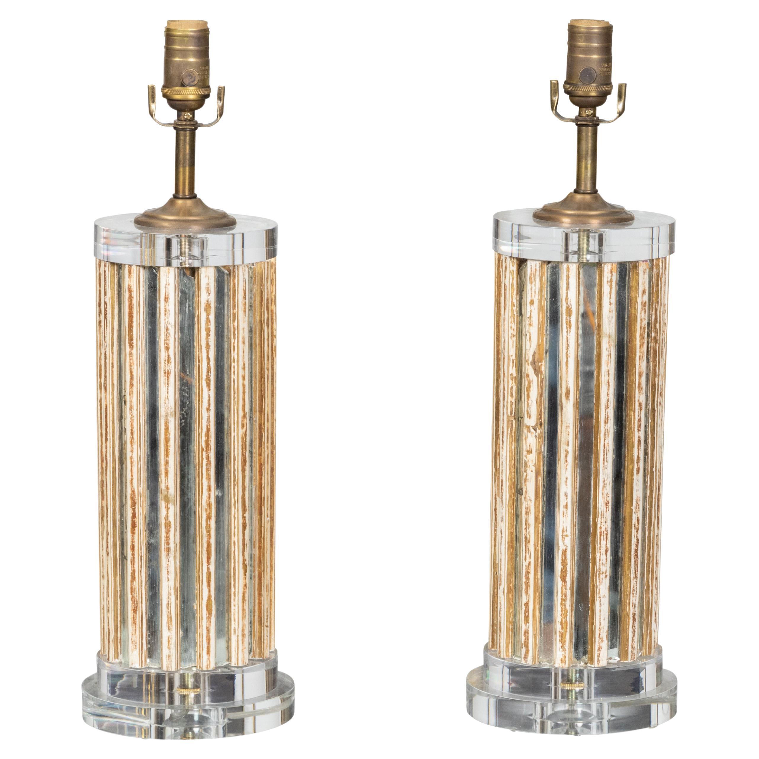 Pair of 1920s Japanese Taishō Blue and White Porcelain Lamps on Lucite ...