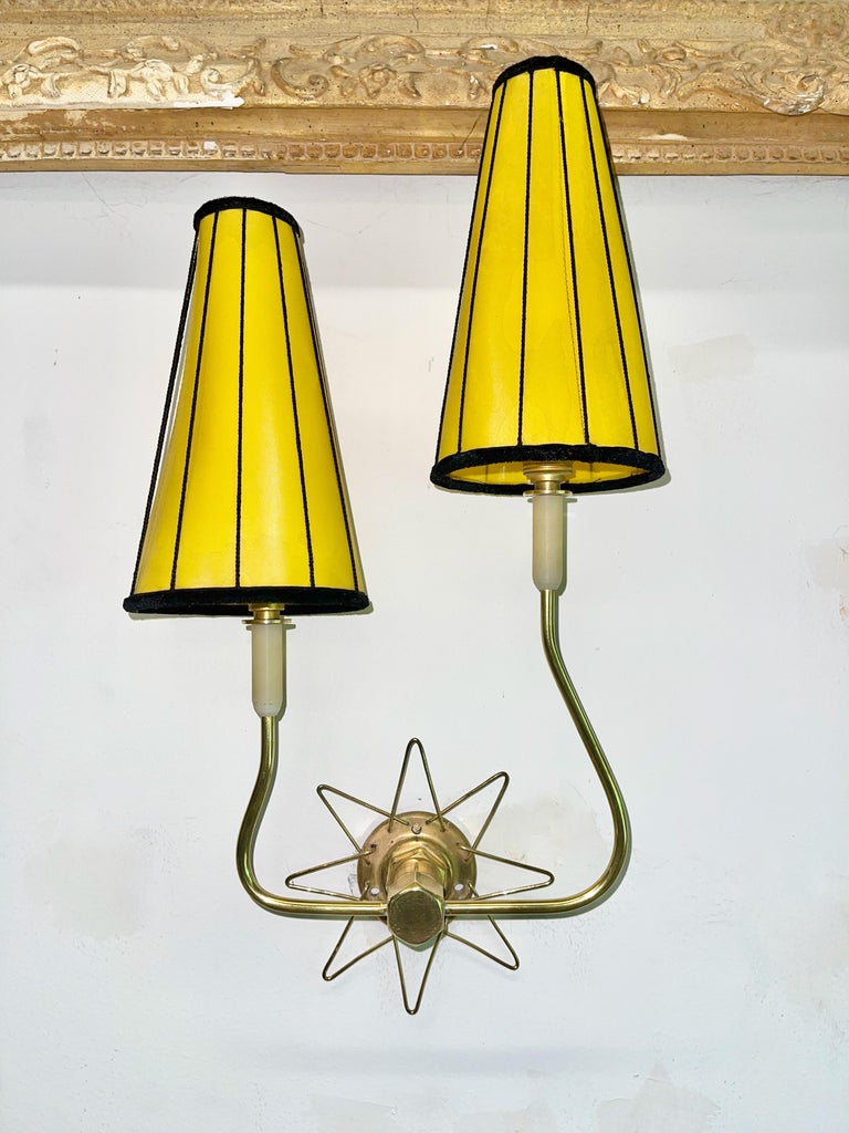 Pair of French 1950's Brass Wire Star Sconces For Sale at 1stDibs