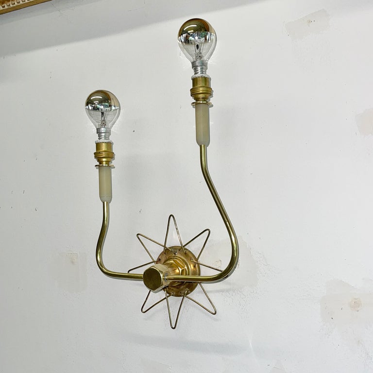 Pair of French 1950's Brass Wire Star Sconces For Sale at 1stDibs
