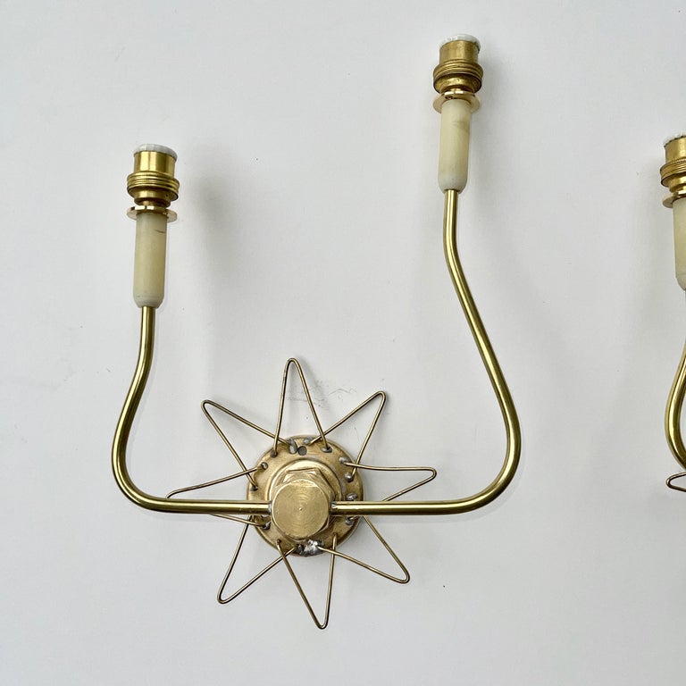 Pair of French 1950's Brass Wire Star Sconces For Sale at 1stDibs