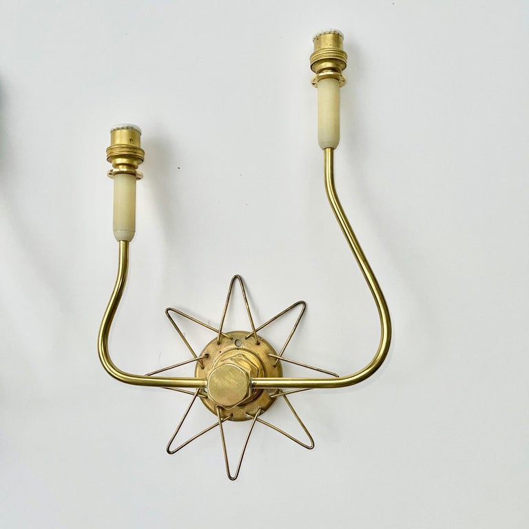 Pair of French 1950's Brass Wire Star Sconces For Sale at 1stDibs