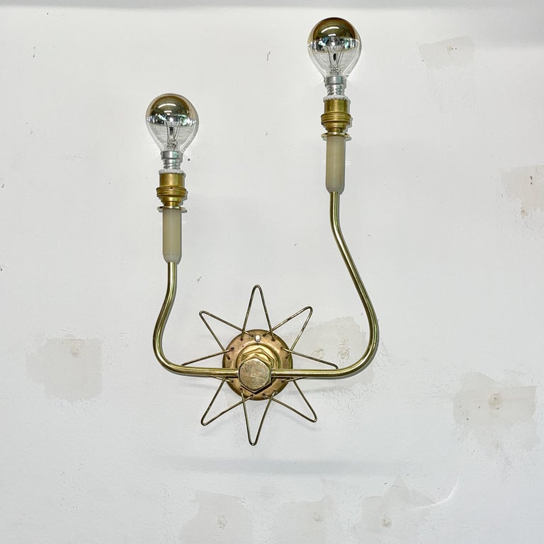 Pair of French 1950's Brass Wire Star Sconces For Sale at 1stDibs