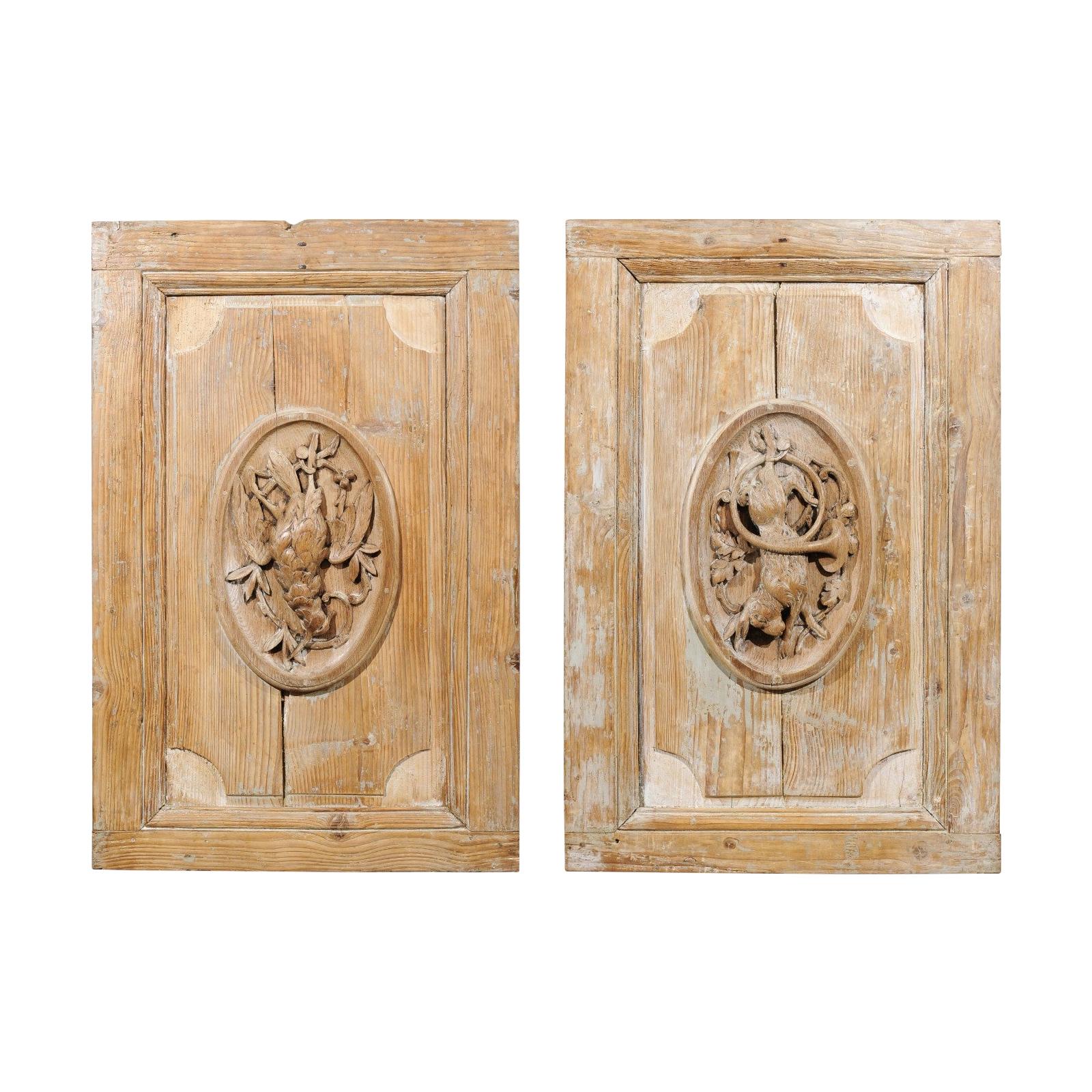 Pair of French 19th Century Carved Panels with Hunting Trophies in ...