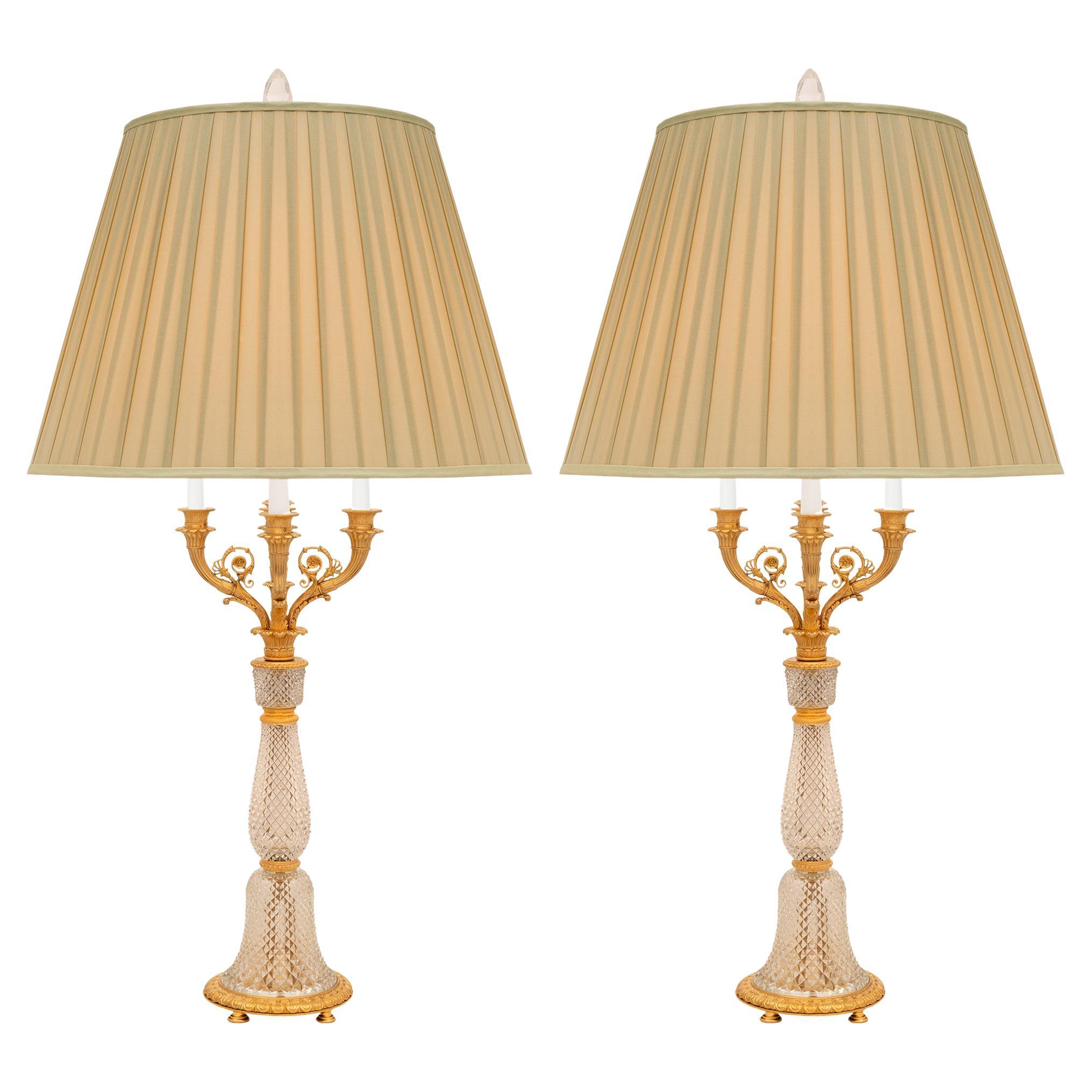 Wonderful Pair of Fine French Gilt Doré Bronze Cut Crystal Column Lamps ...
