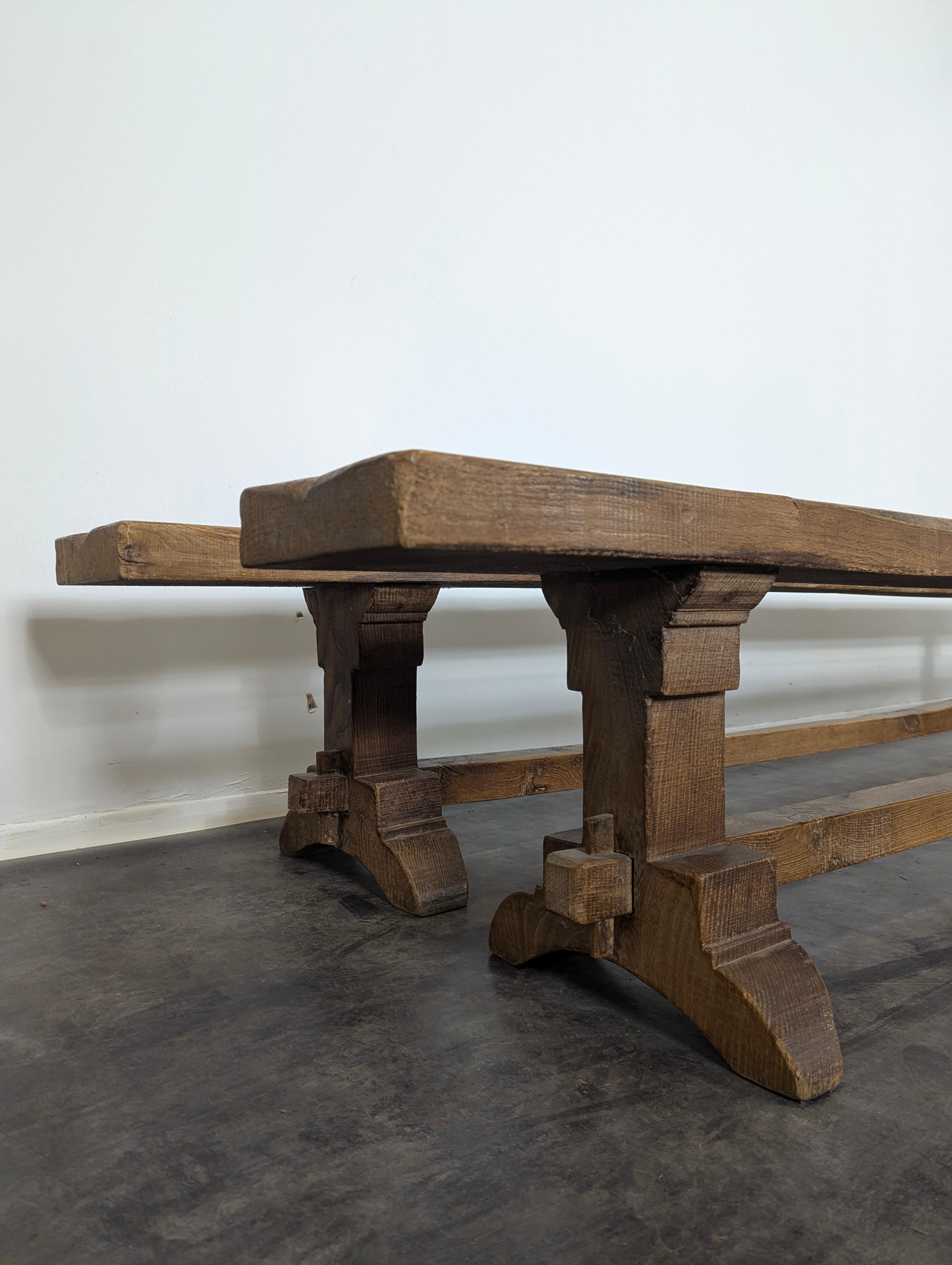 Pair of French 19th Century Elm Primitive Benches For Sale at 1stDibs