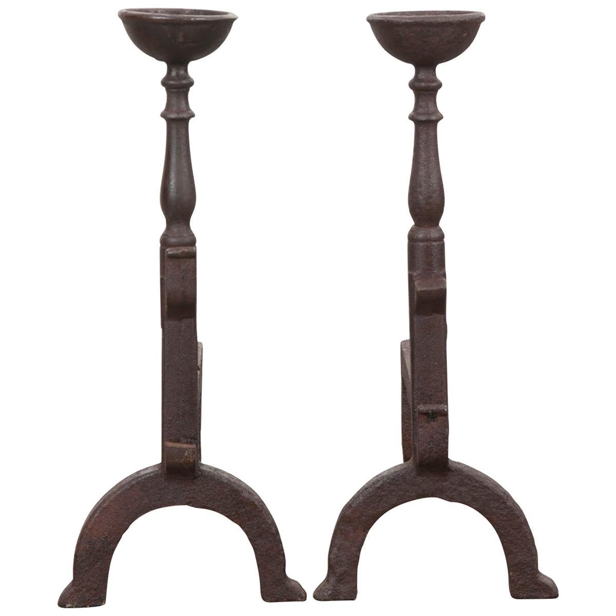 Pair of French 19th Century Forged Andirons at 1stDibs