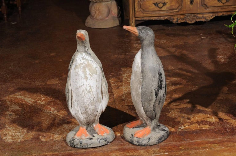 Pair of French 19th Century Lifesize Penguin Sculptures with Weathered ...