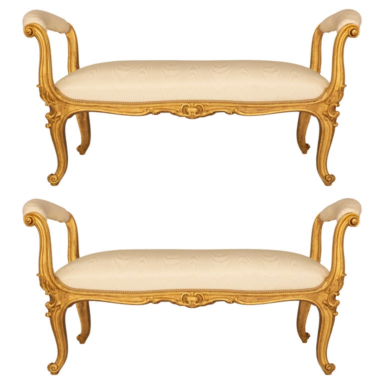 Pair Of French 19th Century Louis XV St. Giltwood Benches For Sale at ...