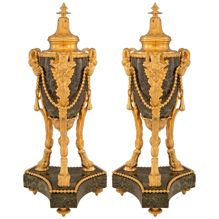 Pair of French 19th Century Louis XVI St. Marble and Ormolu Cassolettes ...